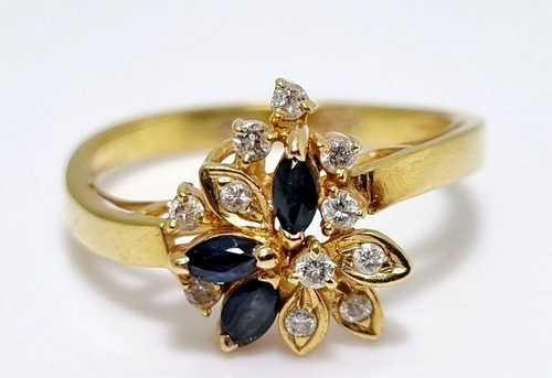 Золотое кольцо с бриллиантами и сапфирами 750