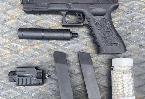 Пластиковый пистолет glock 17 с допами