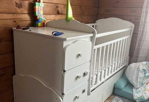 Кроватка для новорожденных с маятником и матрас