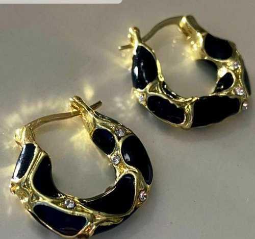 Серьги в стиле Bvlgari с эмалью черные