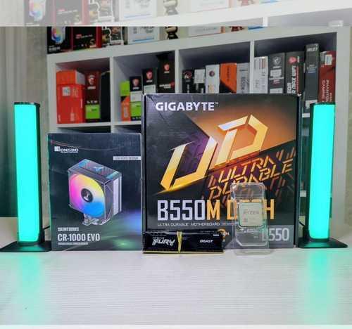 Новый комплект r5 5500 b550 32gb ddr4 кулер