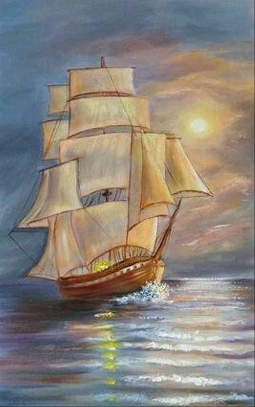 Корабль парусник морской пейзаж яхты