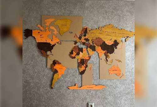 Карта мира из дерева от