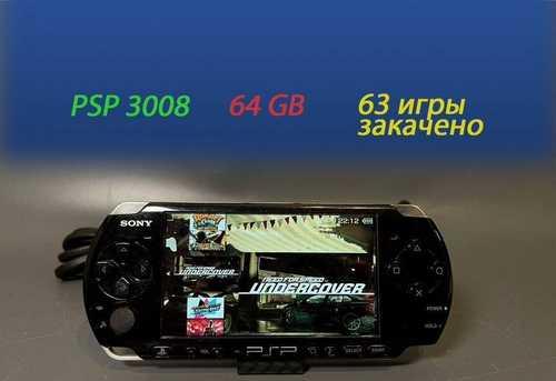 PSP 3008 64GB прошитая + 63 игры