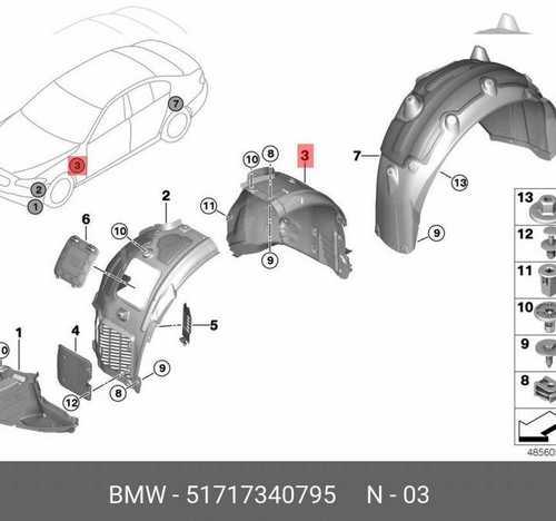 Защита арок передняя левая (подкрылок) BMW 5