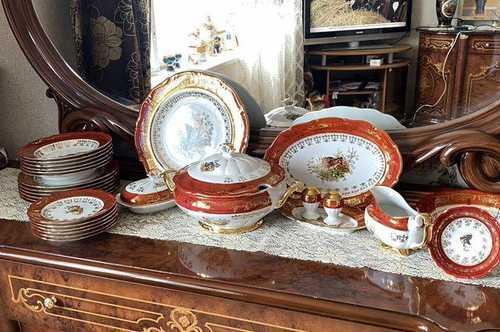Сервиз столовый Охота красный Bavarian Porcelain