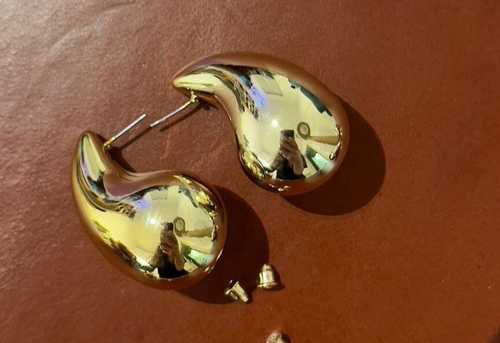 Объемные серьги капли Bottega Veneta золотые