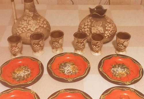 Коньячный набор, глинянный кувшин тарелочки