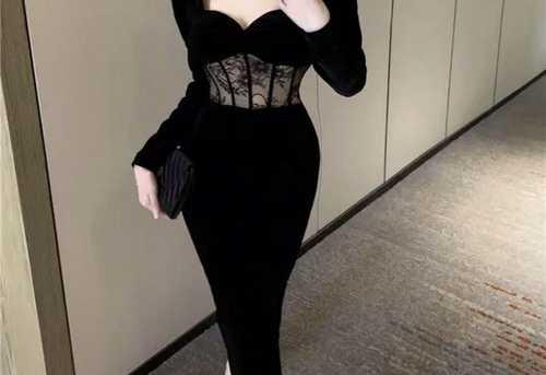 Черное бархатное платье 44 46