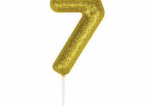 Свеча-цифра для торта "7" золотая с гли