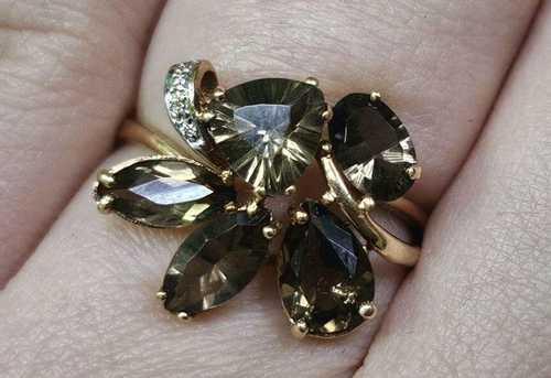 Золотое кольцо раухтопаз бриллианты 585 проба