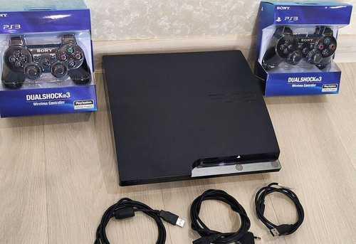 Прошитая Sony PS3 Slim 250GB +2 геймпада +40 игр