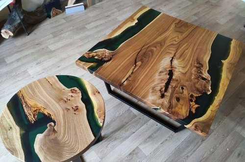 Деревянный (слэб) эпоксидный стол река