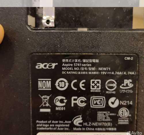 Acer aspire 5741 NEW71 разбор