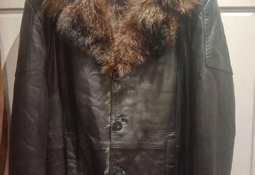 Мужская кожаная куртка с натуральным мехом