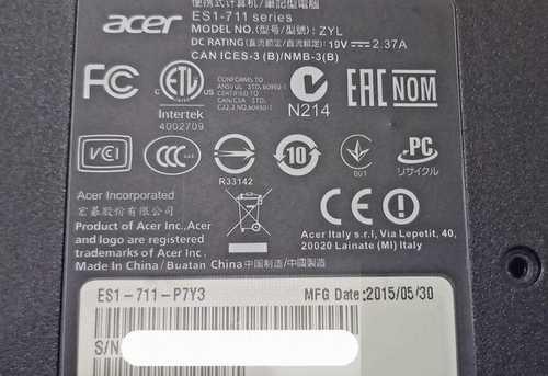 Acer ES1-711-P7Y3 разбор