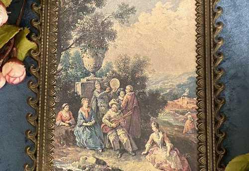 Старинная Картина репродукция в раме латунь Италия