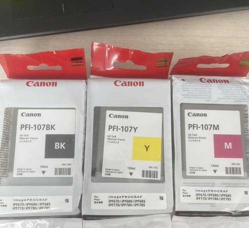 Новые картриджи Canon PFI-107BK (M, Y) оригинал