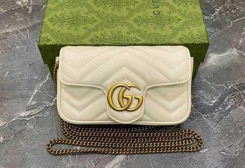 Женская сумка Gucci Marmont через плечо кожа белая