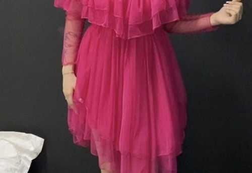 Платье вечернее из фатина розовое