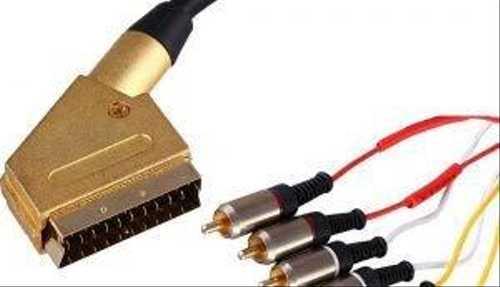 Шнур scart Plug - 6RCA Plug 1.5М (gold) металл rex