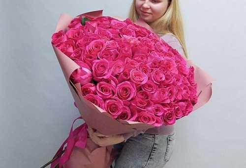 Букет из 101 розовой розы 100см Эквадор в оформлен