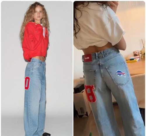 Джинсы zara c аппликацией