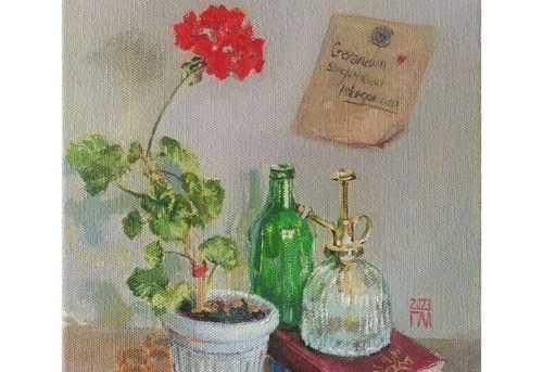 Картина маслом "Красная пеларгония"