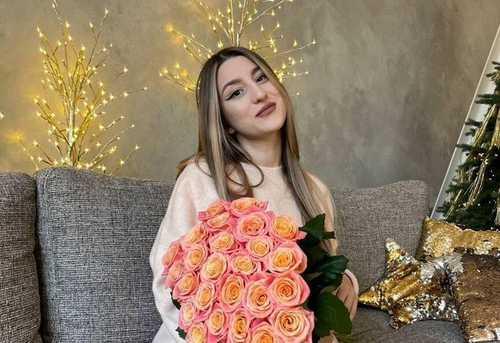 25 розовых роз 60 см