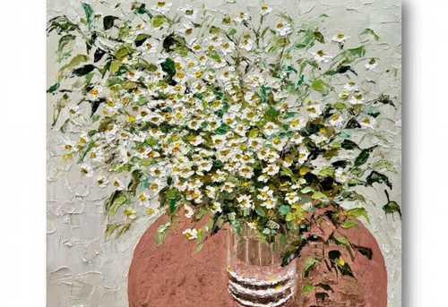 Картина маслом ромашки 80х80, цветы