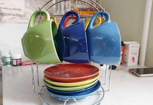 Набор столовой посуды (кружки, блюдца, подставка)