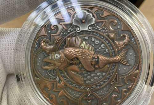 Серебряная монета Ниуэ Металлическая рыба