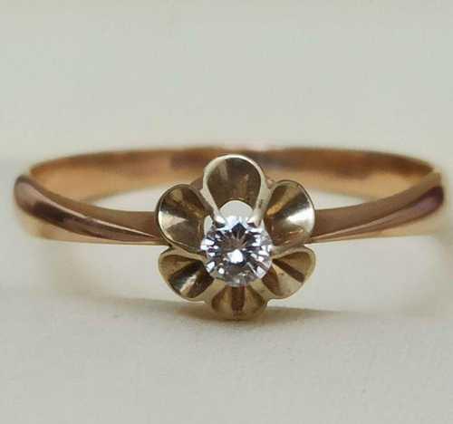 Золотое кольцо с бриллиантом СССР 585