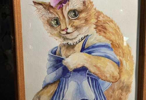 Картина акварельная «Кошка в платье»