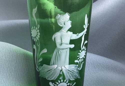 Стакан изумрудное стекло Mary Gregory, нач. 20в