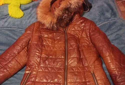 Куртка кожаная женская 48 50 с капюшоном