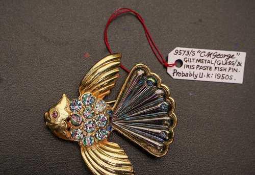 Винтажная брошь золотая рыбка, Англия, 1950 г