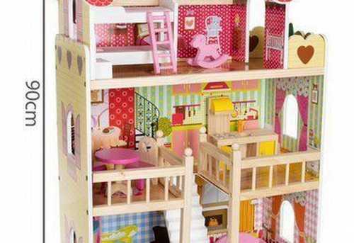 Трёхэтажный кукольный домик с мебелью