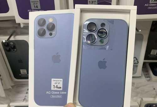 Чехол на iPhone 14 Pro Glass Case голубой