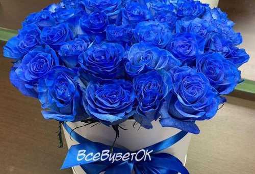 Синие розы в коробке купить в Москве