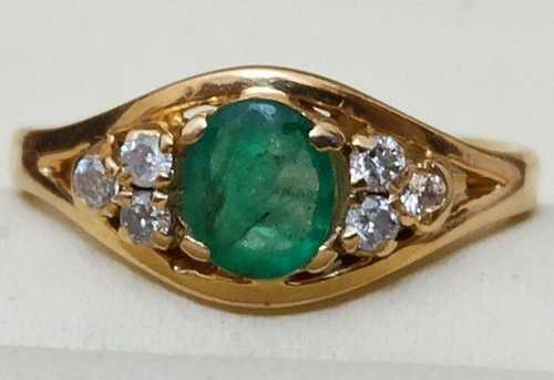 Золотое кольцо 750 бриллианты,природный изумруд