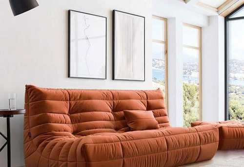 Трехместный бескаркасный диван. Оранжевый Велюр