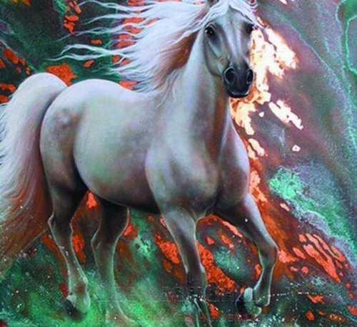 Алмазная мозаика 40x50 Белая лошадь в движении