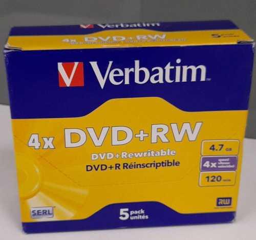 DVD-диск Verbatim DVD RW, 4.7 гб, 4x, 5 шт