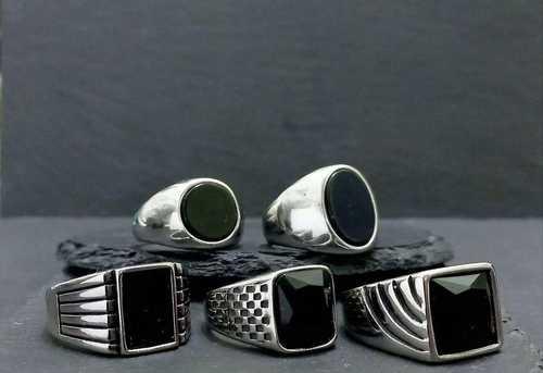 Мужские кольца с черными камнями из стали