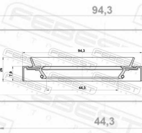 Febest 95HDY-46940826C Сальник привода 44.3x94.3x7.9x26 перед прав/лев