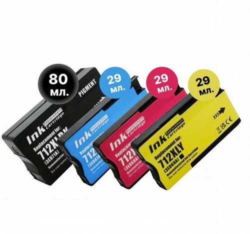 Комплект картриджей 712 cmyk для HP DesignJet-Studio T210/T230/T250/T630/T650 (3*29мл. 1*80мл.) ELC
