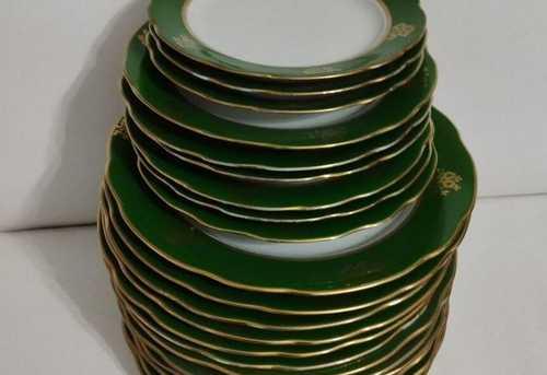 Набор тарелок Дулево "Зеленый борт" вырезной край