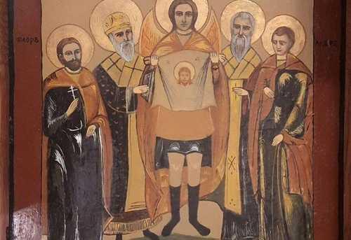 Большая старинная икона Собор Архангела Михаила