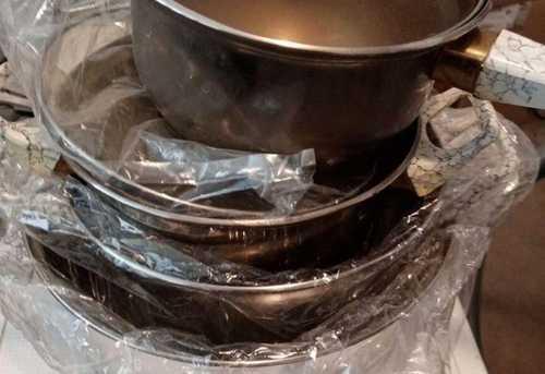 Набор кастрюль (3шт) и сковородка с крышками
